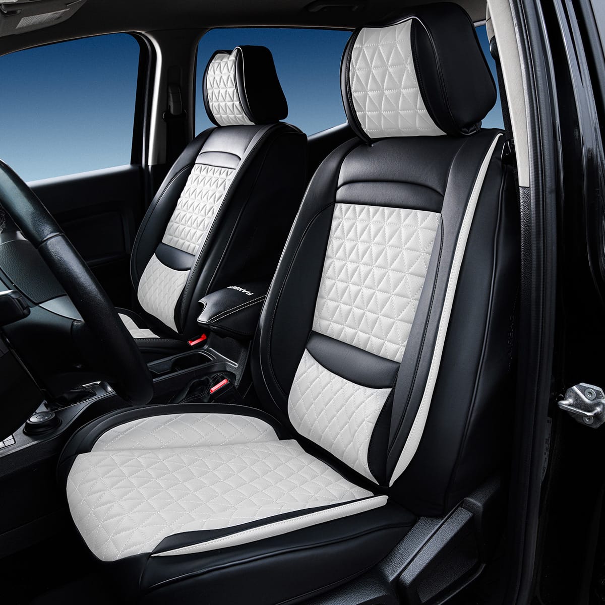 SCS Front Luxury Seat Covers - Black & White - SharpTruck.com