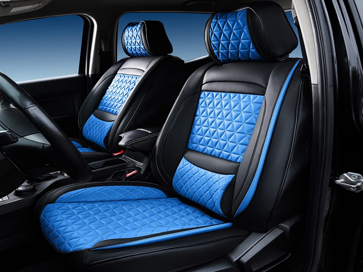 SCS Front Luxury Seat Covers - Black & Blue - SharpTruck.com