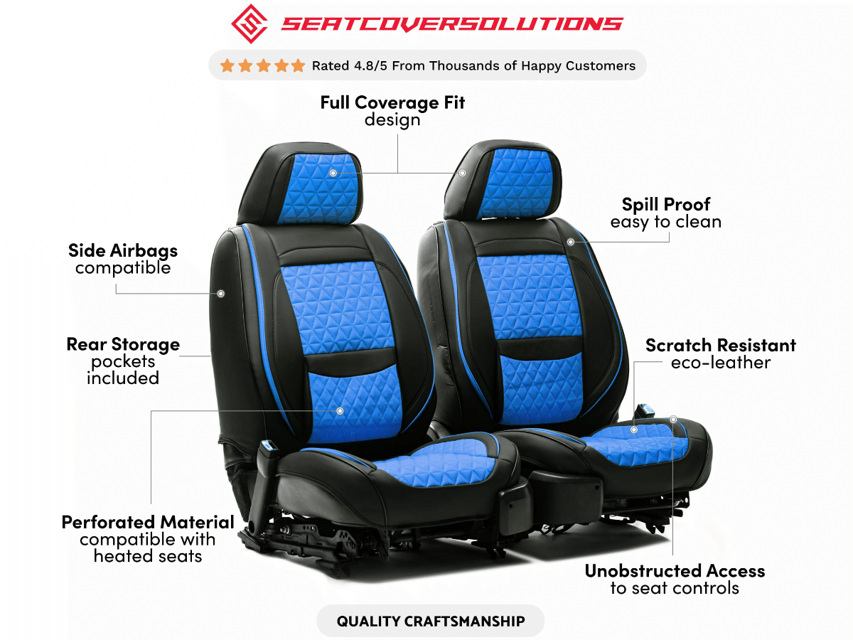 SCS Front Luxury Seat Covers - Black & Blue - SharpTruck.com