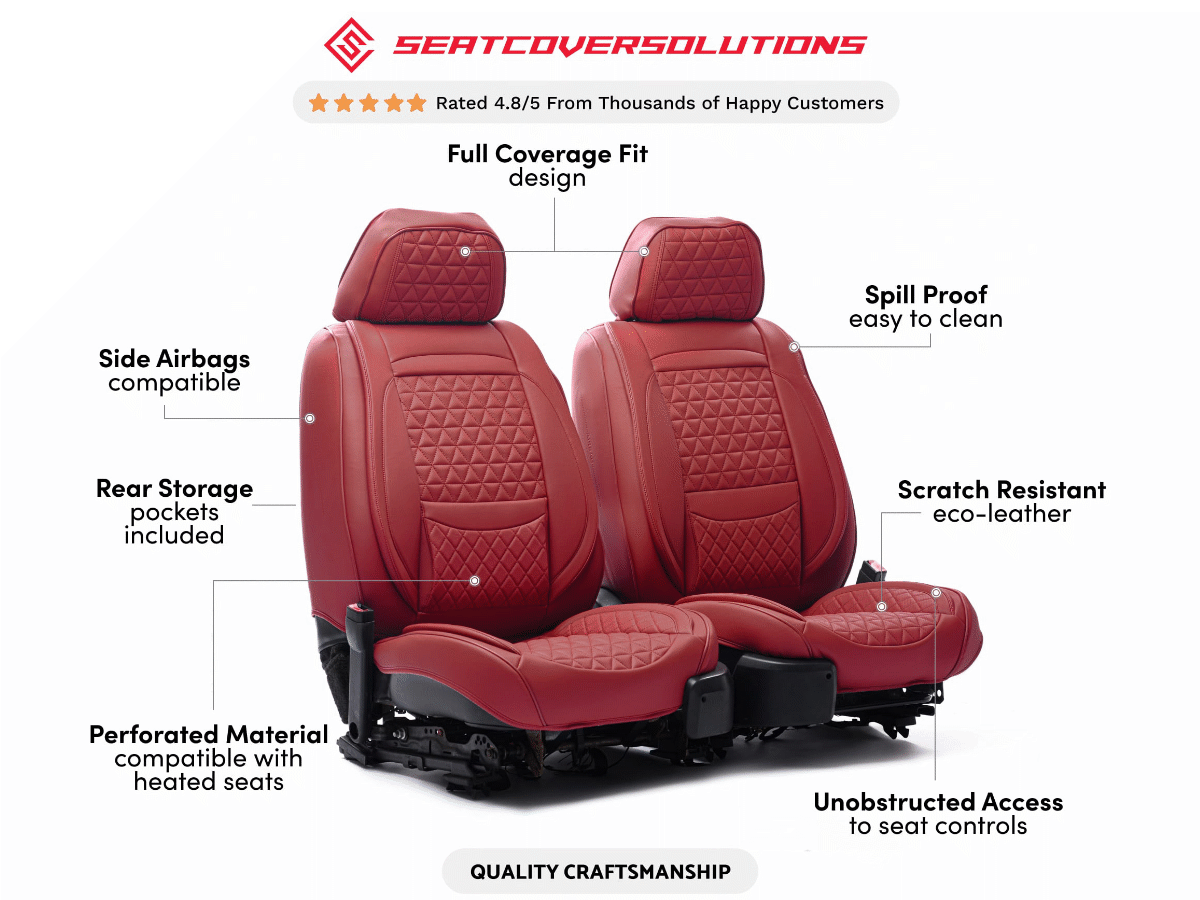 SCS Front Luxury Seat Covers - Wine Red - SharpTruck.com