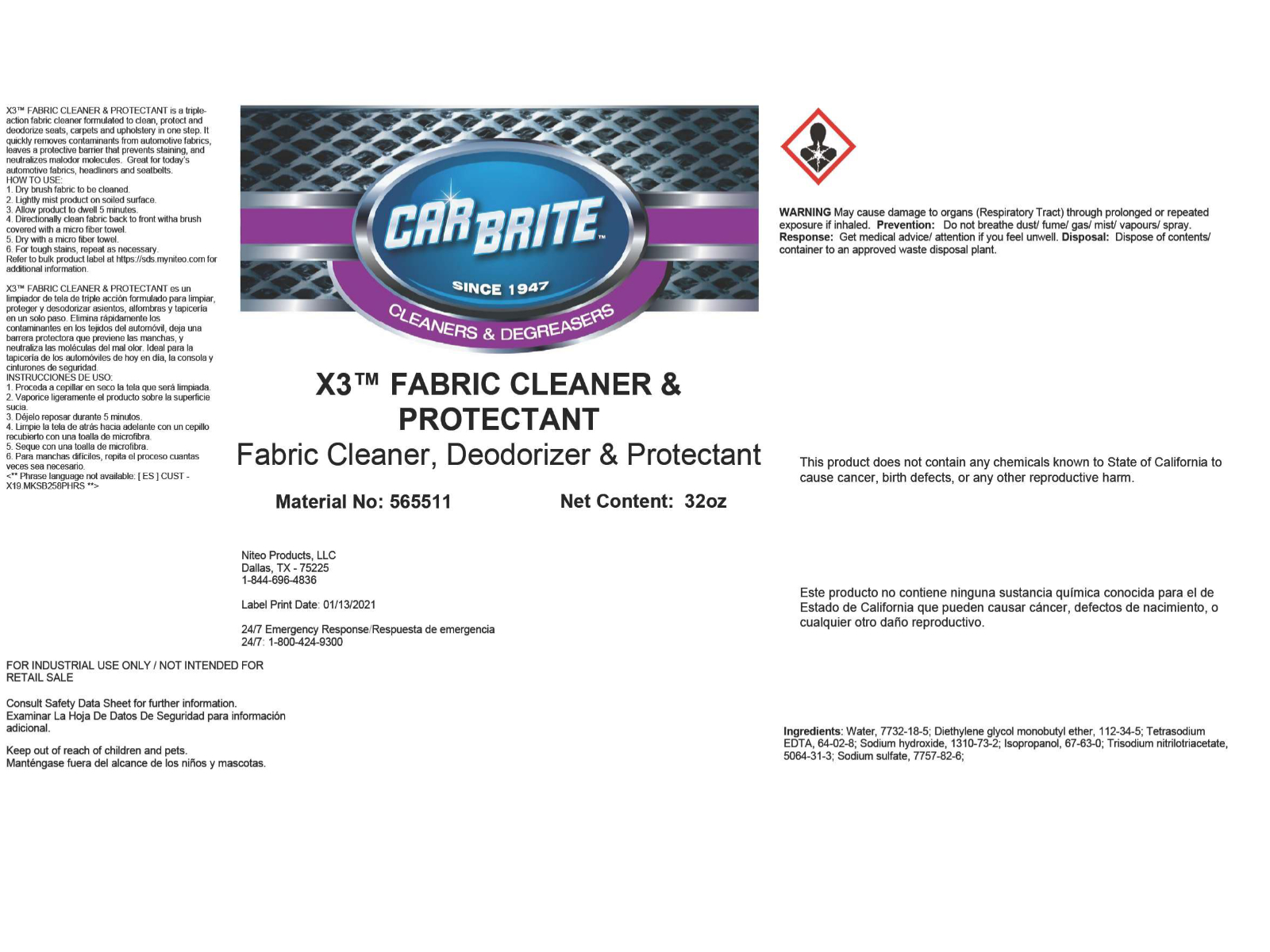 Wisco Direct - Car Brite Secondary Safety Labels - X3 Fabric cleaner ...