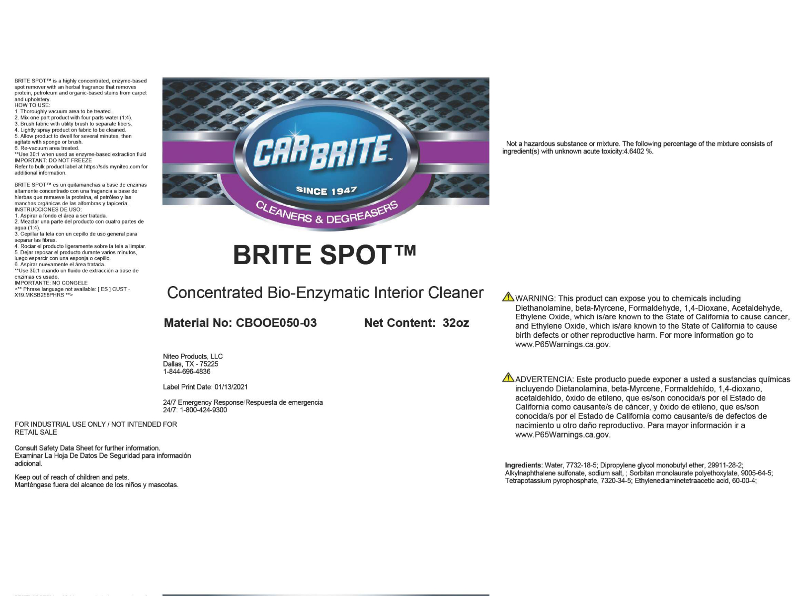 DSI Automotive - Car Brite Secondary Safety Labels - Brite spot enzyme ...