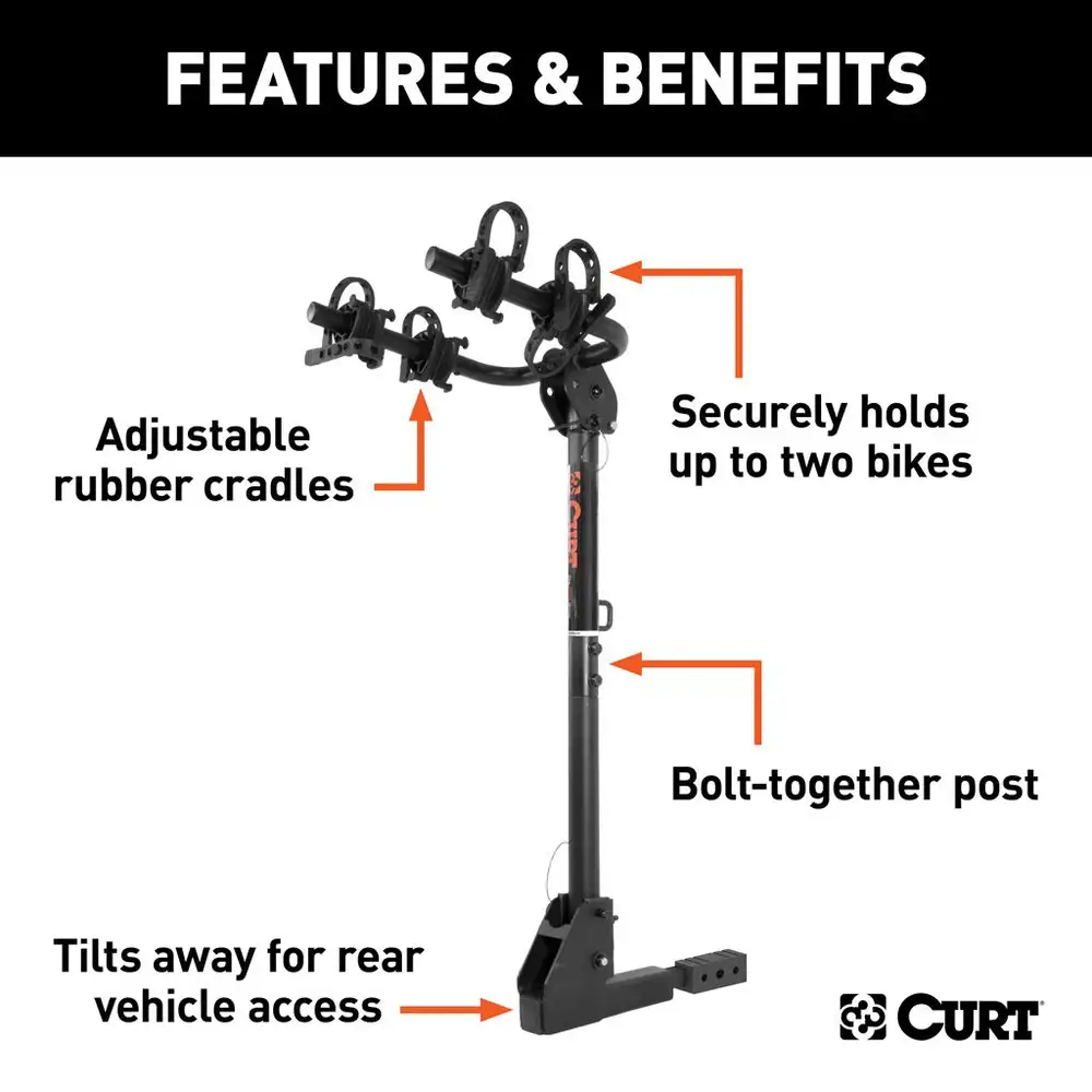Curt Hitch-Mounted Bike Rack (2 Bikes - 1-1/4" or 2" Shank) - 18021 ...