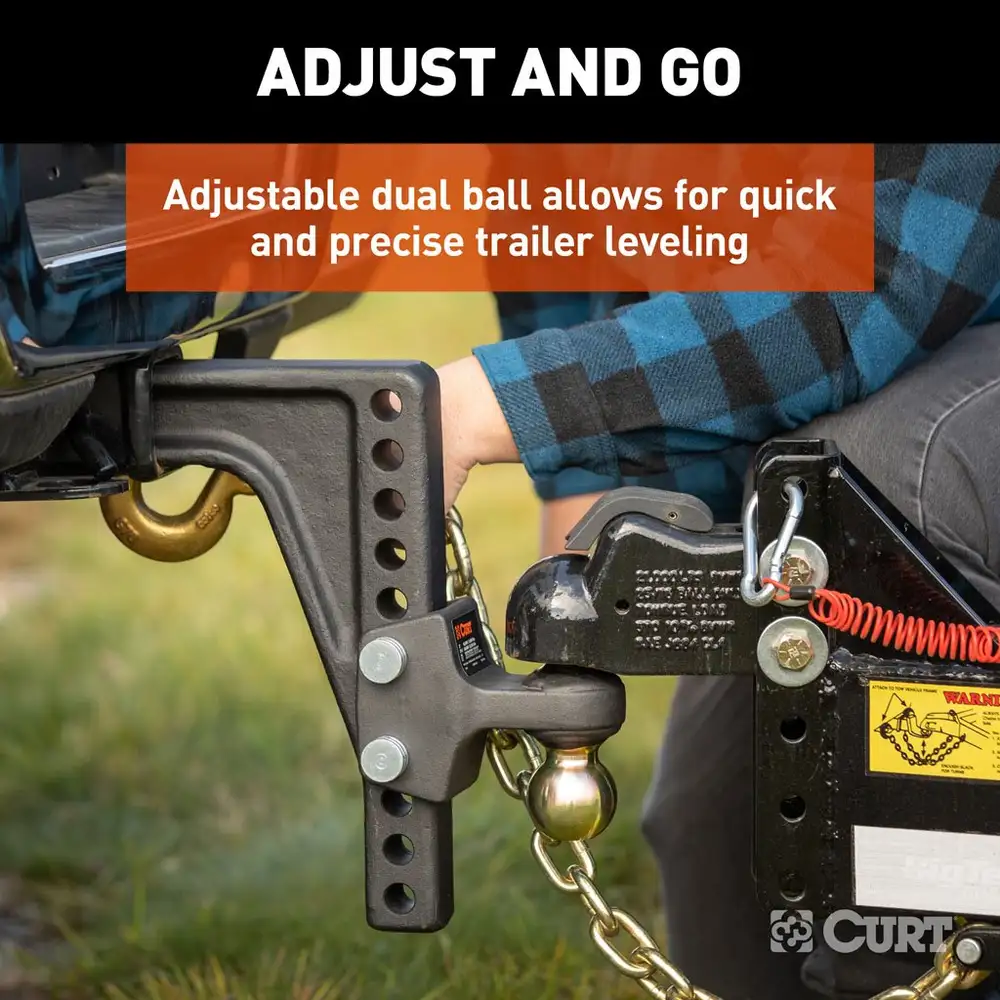 Curt HD Deep-Drop Adjustable Hitch Ball Mount With Dual Ball - 2-1/2 ...