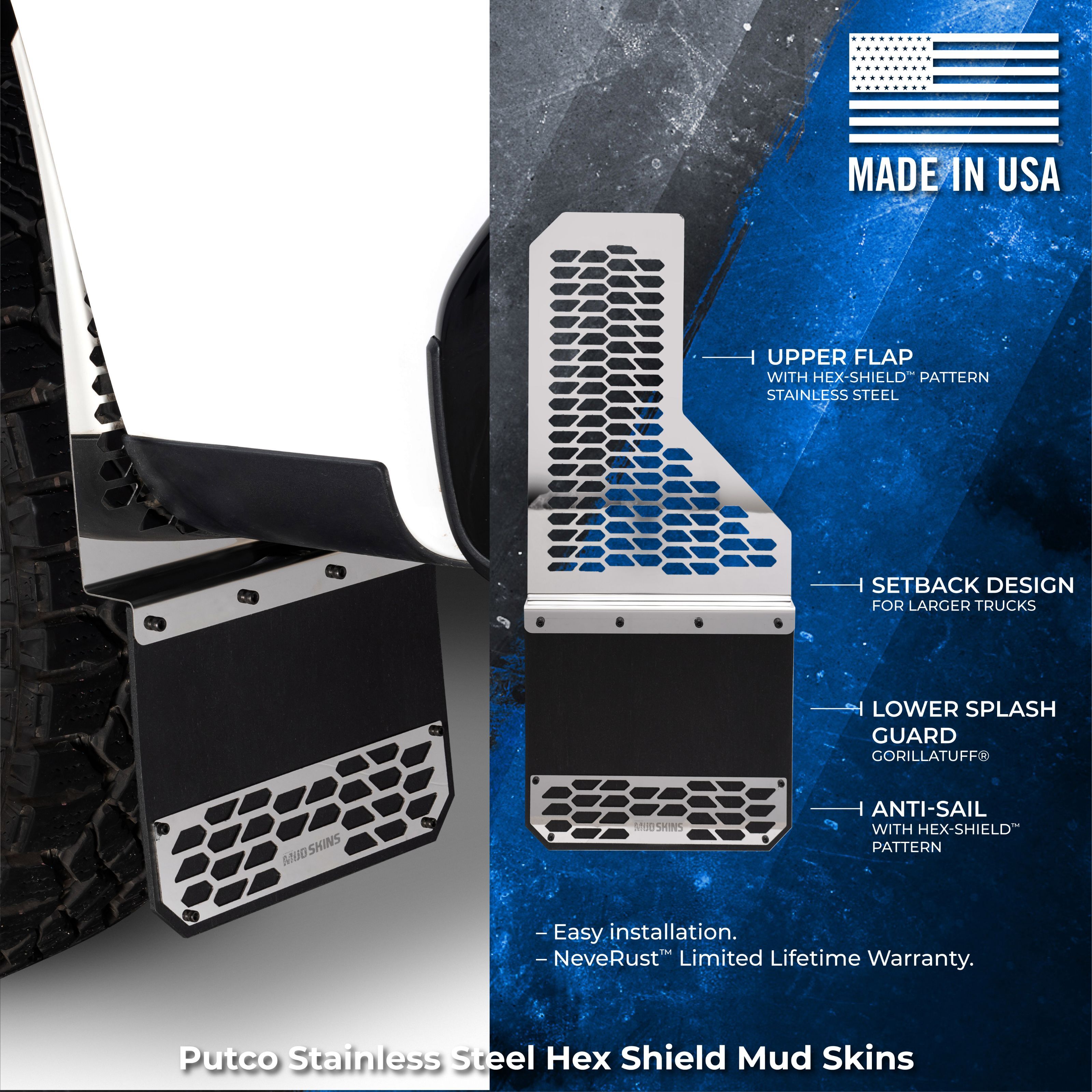 Putco Mud Skins - Polished Stainless Steel (Featuring Hex Shield ...