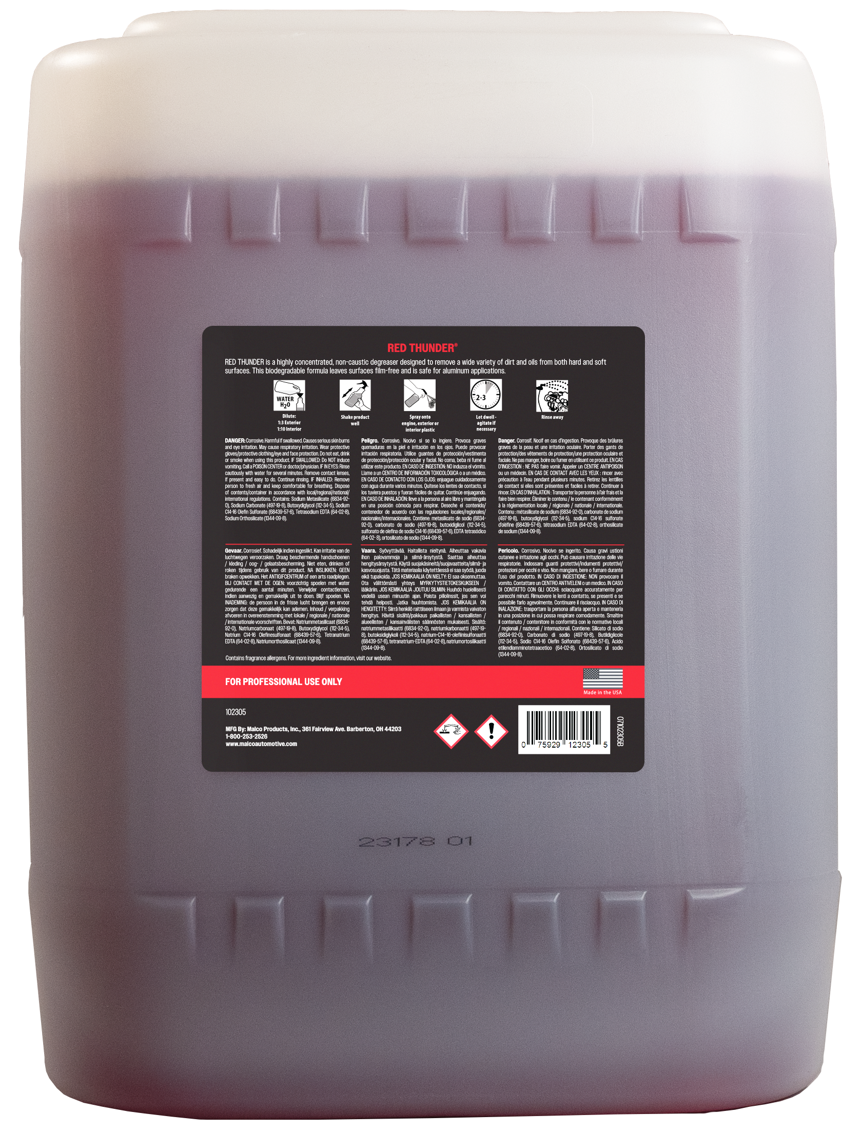 Malco Red Thunder Biodegradable Degreaser - 5 Gallon - 102305 ...