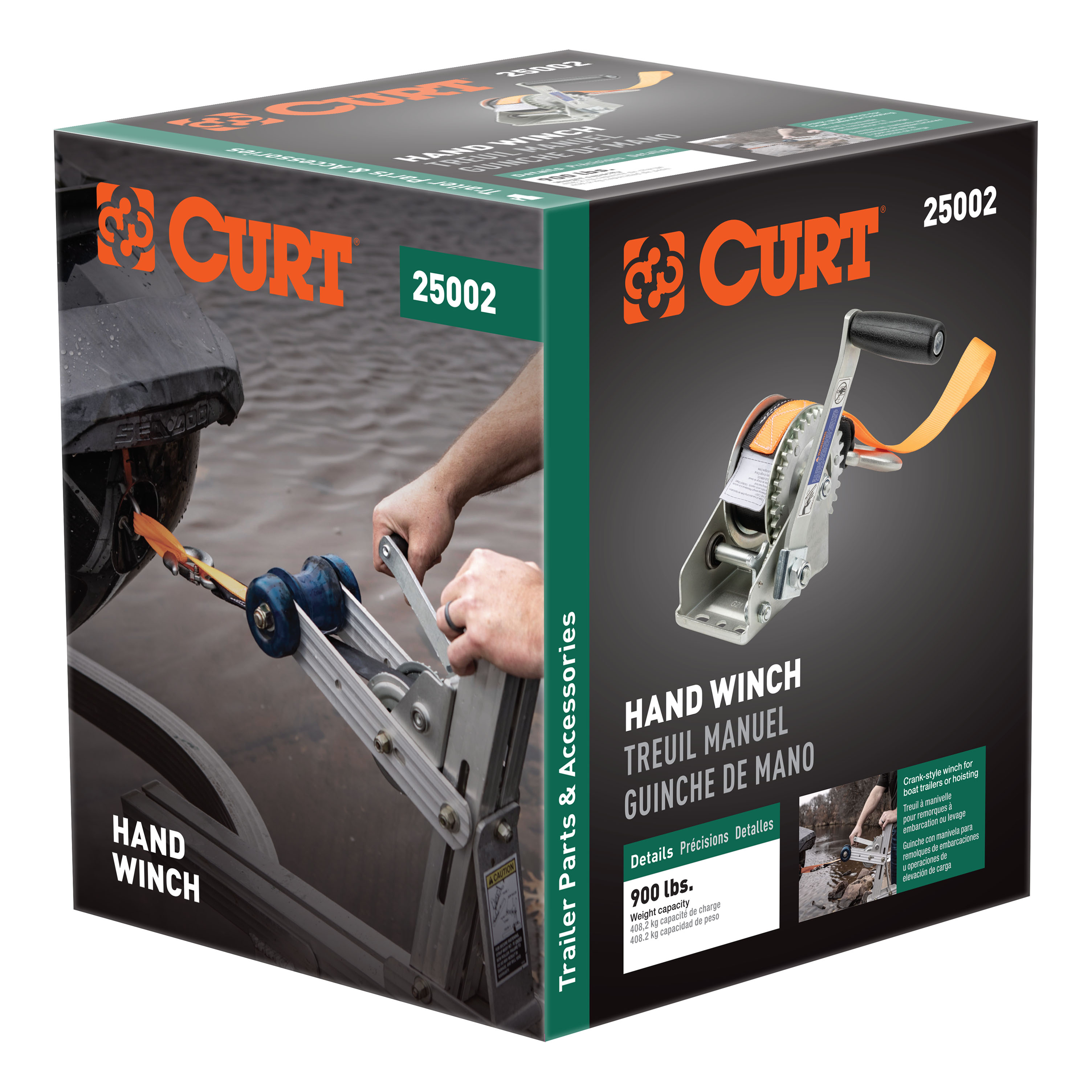 Curt Hand Crank Winch With 15' Strap & Bow Loop (900 lbs - 6.5" Handle ...